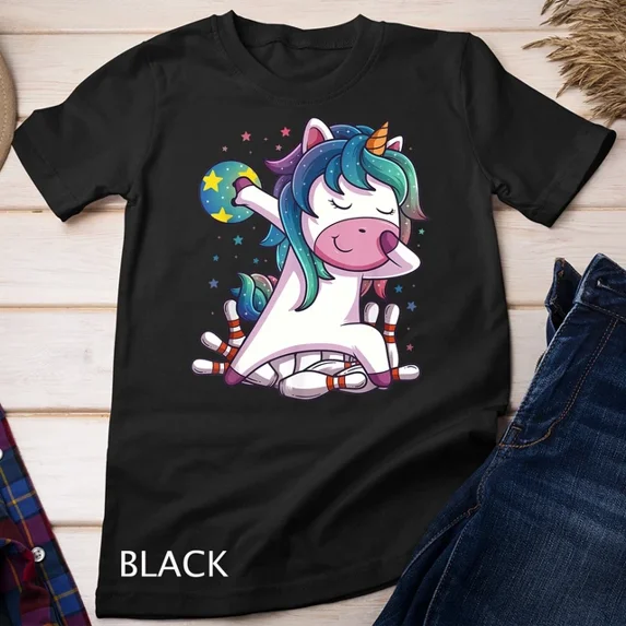Dabbing Unicorn Bowling Birthday Party Gift For Girls Unisex T-Shirt ...