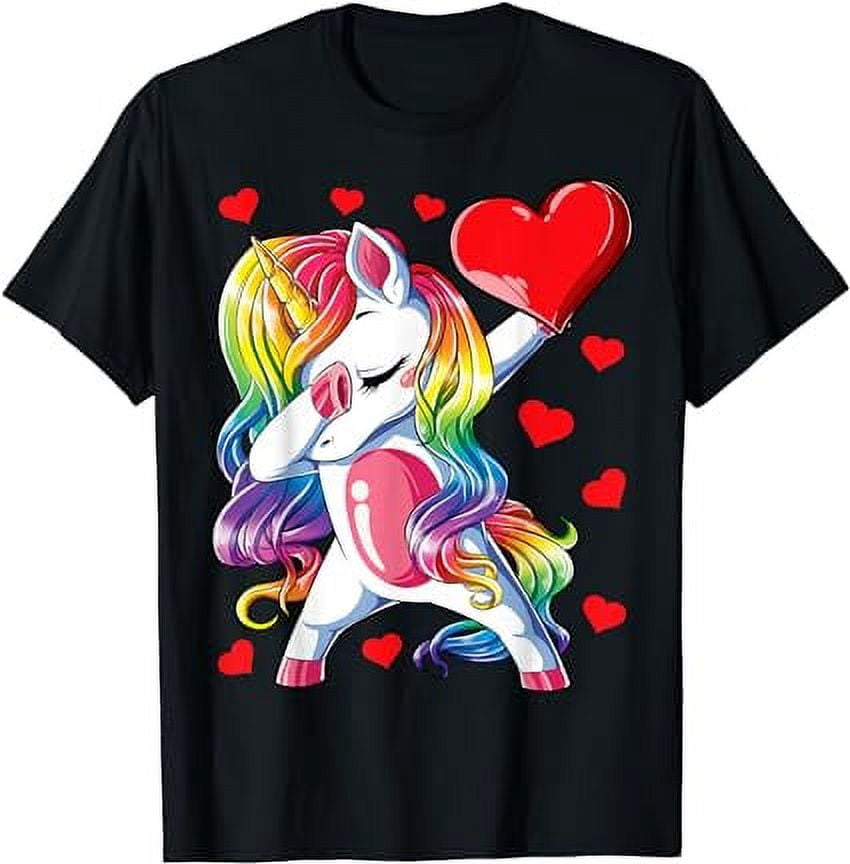 Dabbing Unicorn Heart Valentines Day Girls Women Rainbow Dab T-Shirt ...