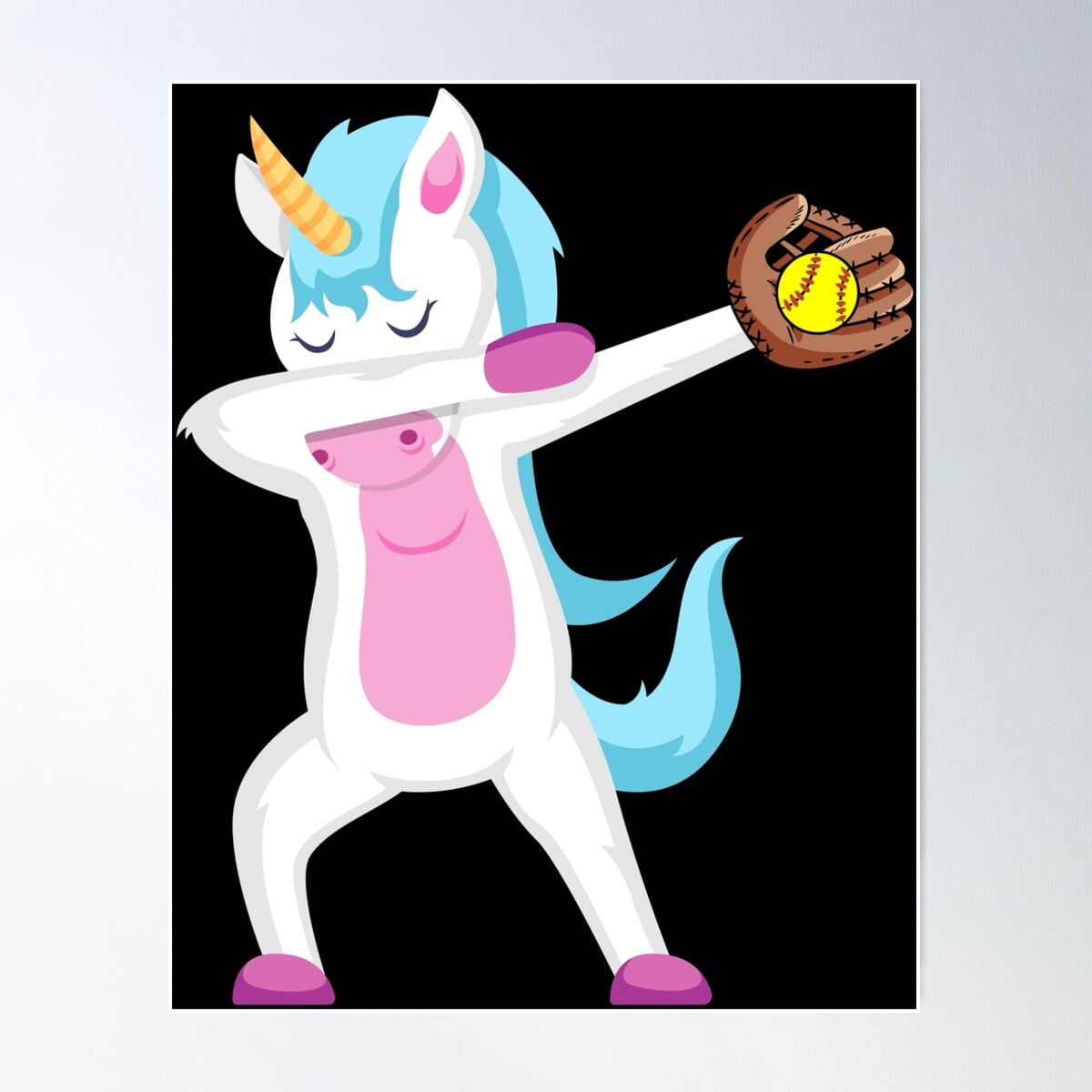 Dabbing Unicorn Softball - Baseball Glove Sport Poster Wall Art, Modern ...