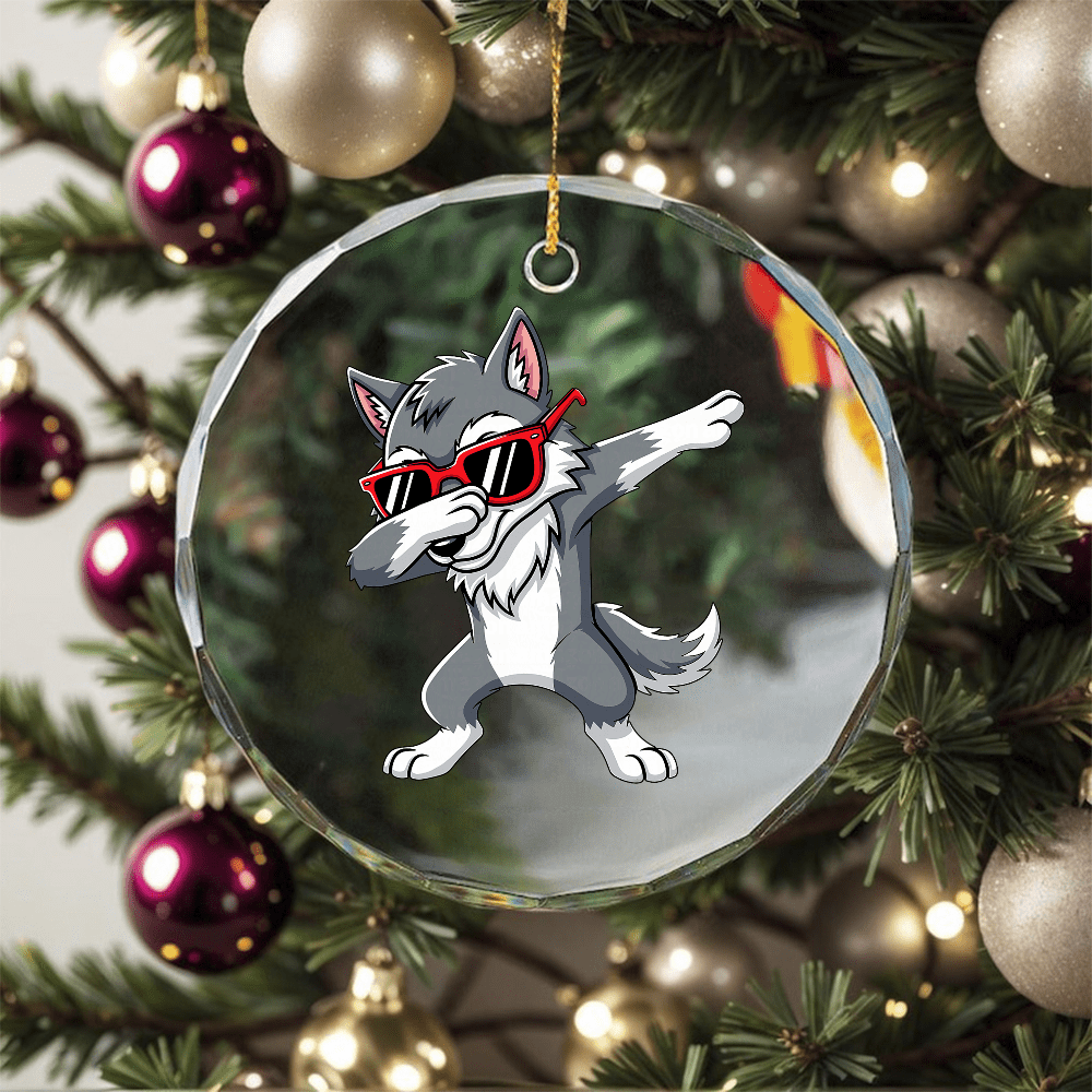 Dabbing Wolf with Sunglasses Wolves Animal Ornament, Crystal Glass ...