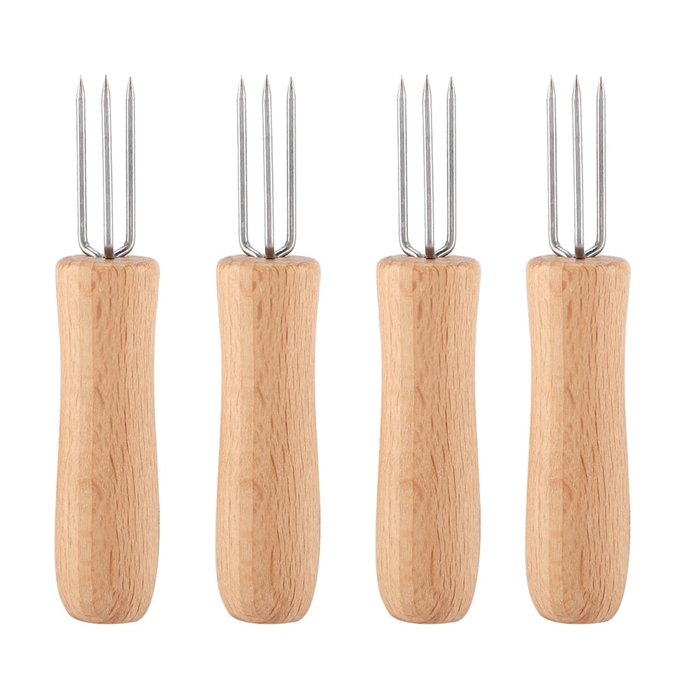 Daboolka Set of 4 Wooden Handle Stainless Steel BBQ Forks for Meat ...