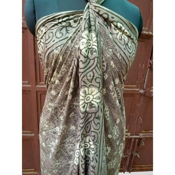 Dabu Sarong Hand Block Print Sarong, Women Bikini Cover Pareo Hand Dyed ...