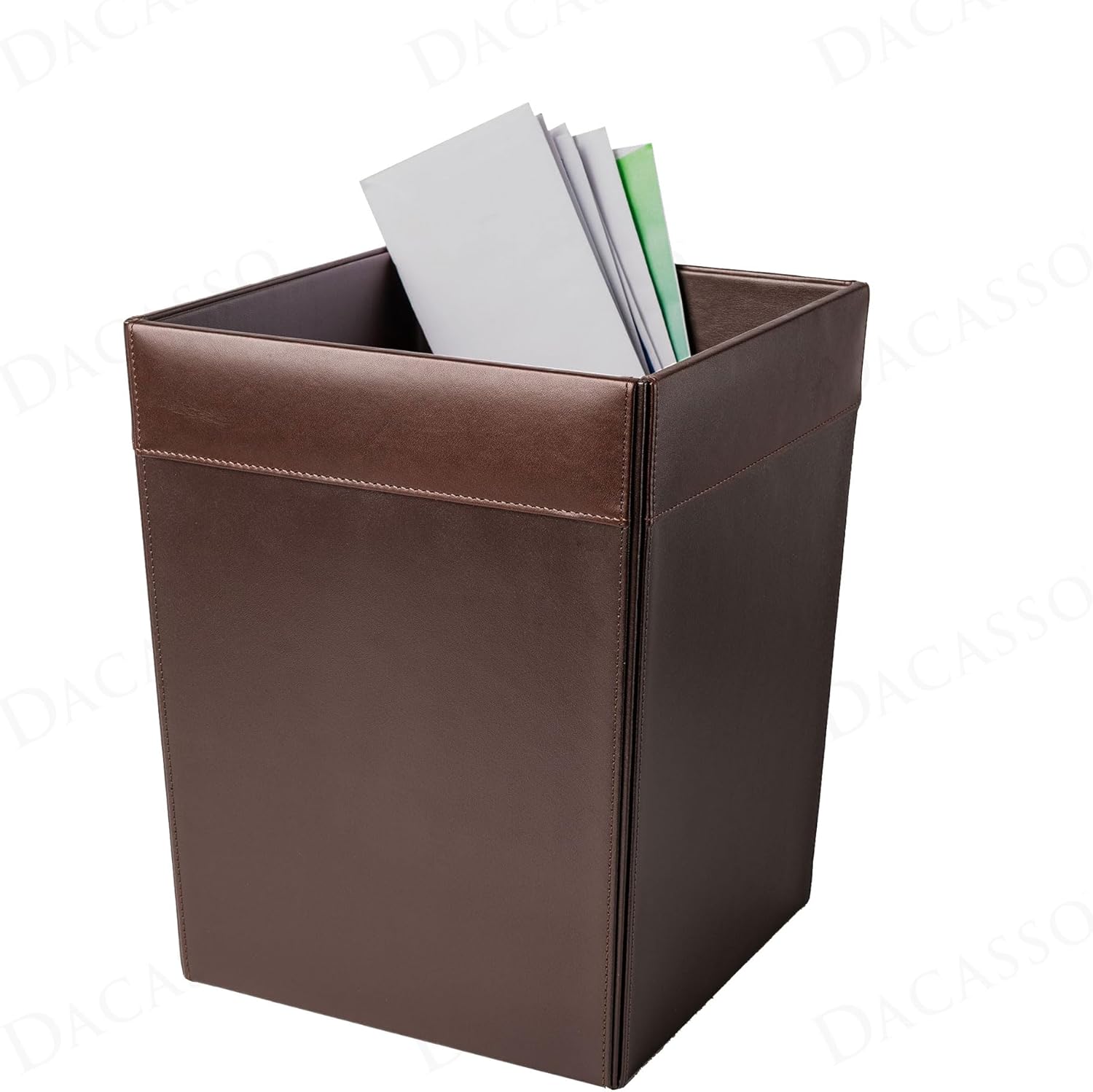 Dacasso 14 Quart Chocolate Brown Leather Square Waste Basket - Luxury ...