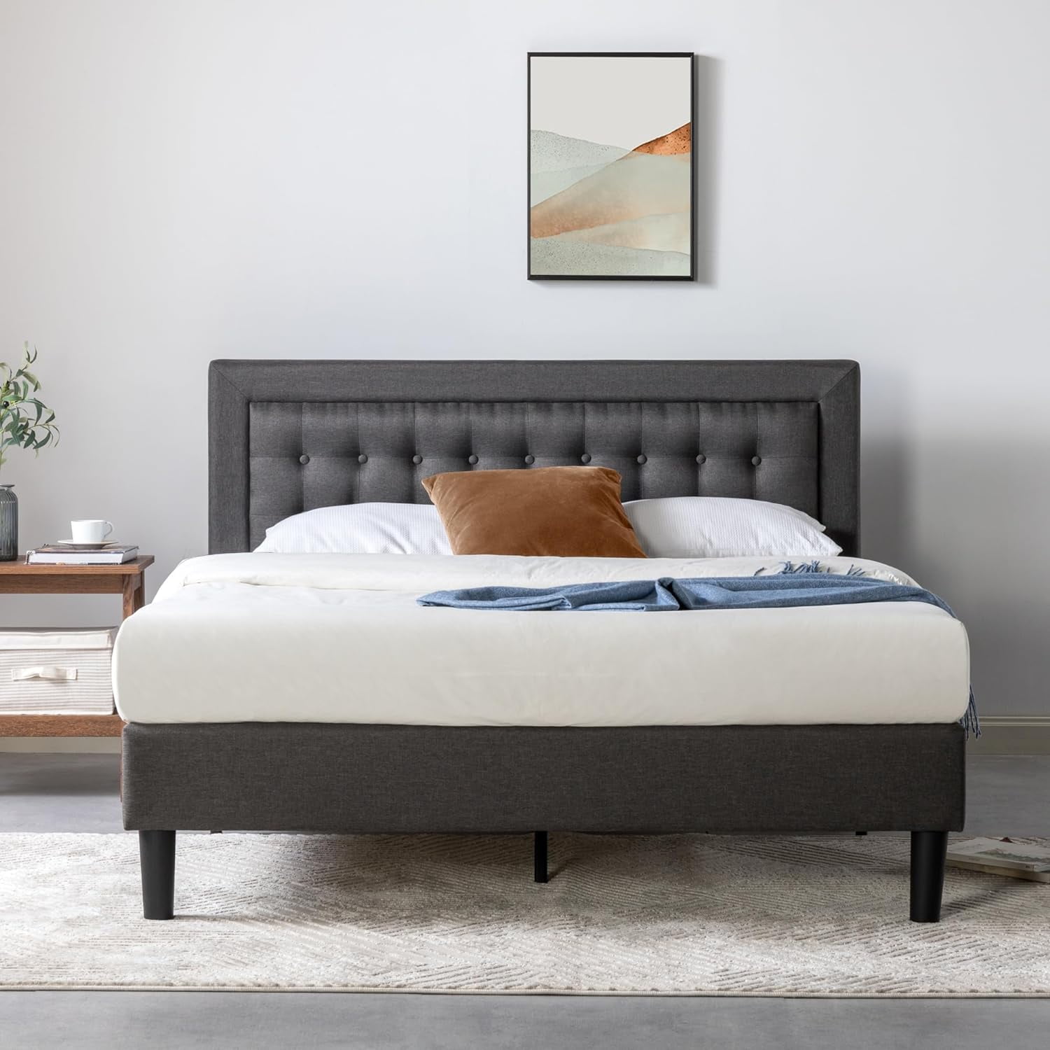 Dachelle Upholstered Platform Bed Frame, Mattress Foundation, Wood Slat ...