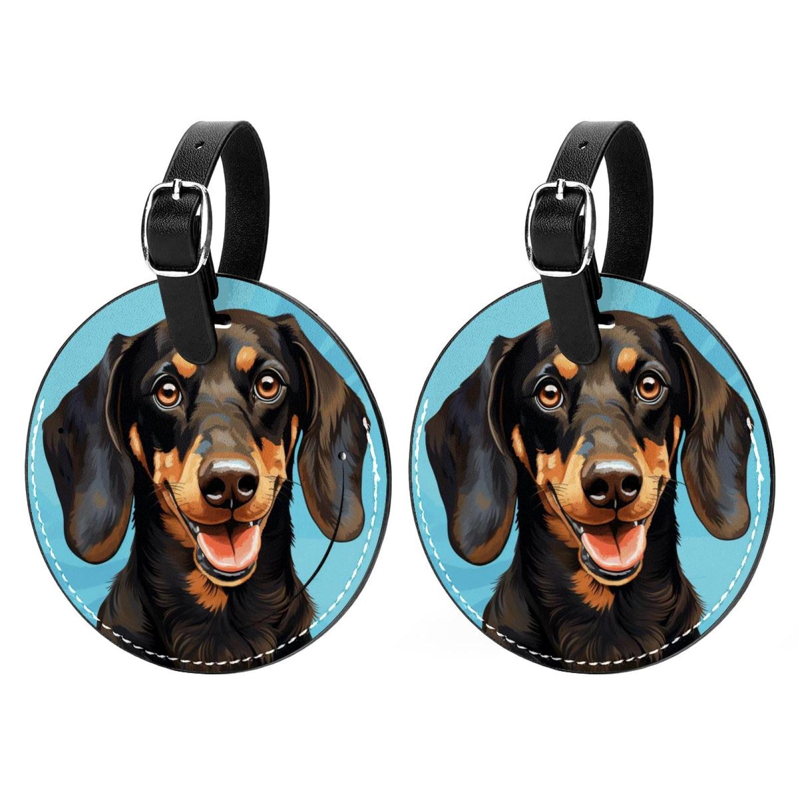 Dachshund 2Pcs PU Leather Round Luggage Tags with Privacy Cover and ...