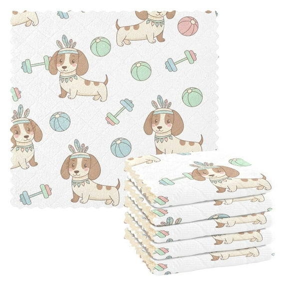Dachshund Barbell Ball Pattern Dish Towels 6 Pack Kitchen Cleaning Dish ...