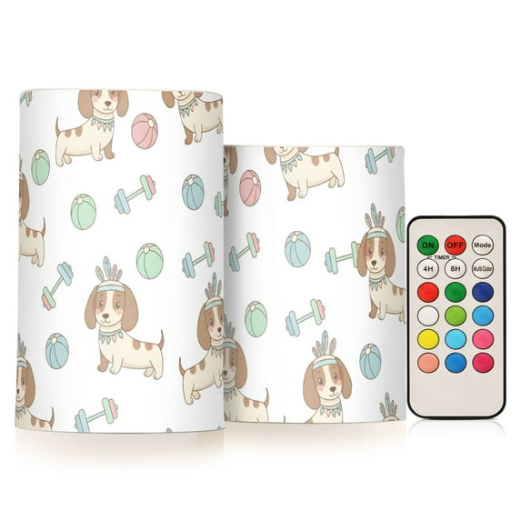 Dachshund Barbell Ball Pattern Flameless LED Candle Set with Remote ...