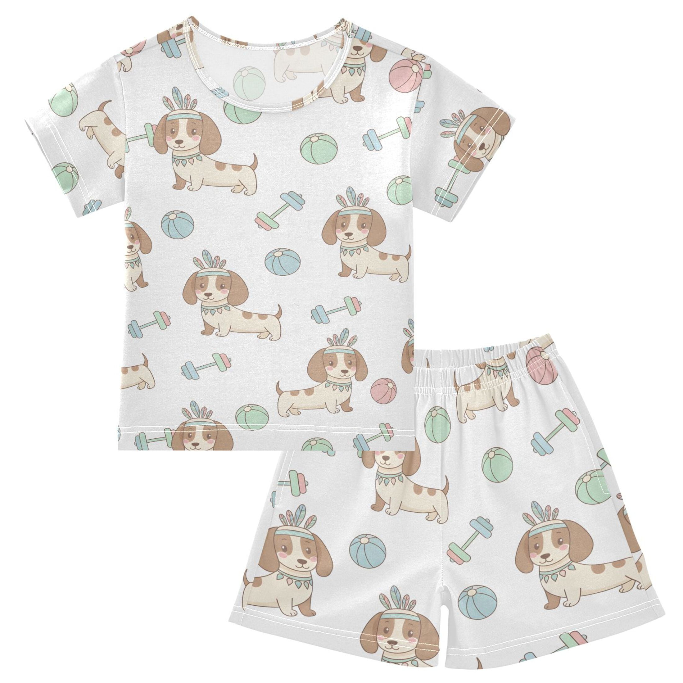 Dachshund Barbell Ball Pattern Summer Pajama Set Soft Cotton Short ...