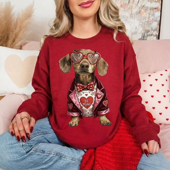 Dachshund Be Mine Valentine Sweatshirt Wiener Dog Doxie Heart Love ...