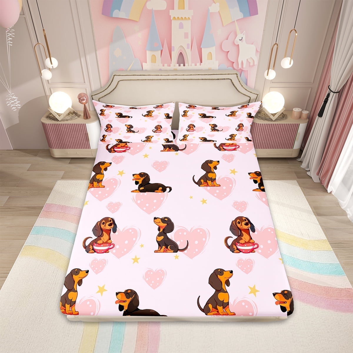 Dachshund Bed Sheets Set for Kids Boys Girls,Cute Dog Sheet Set Full ...