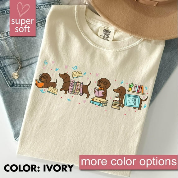 Dachshund Book Lover T-Shirt | Reading Wiener Dog Tee, Bookish Doxie ...