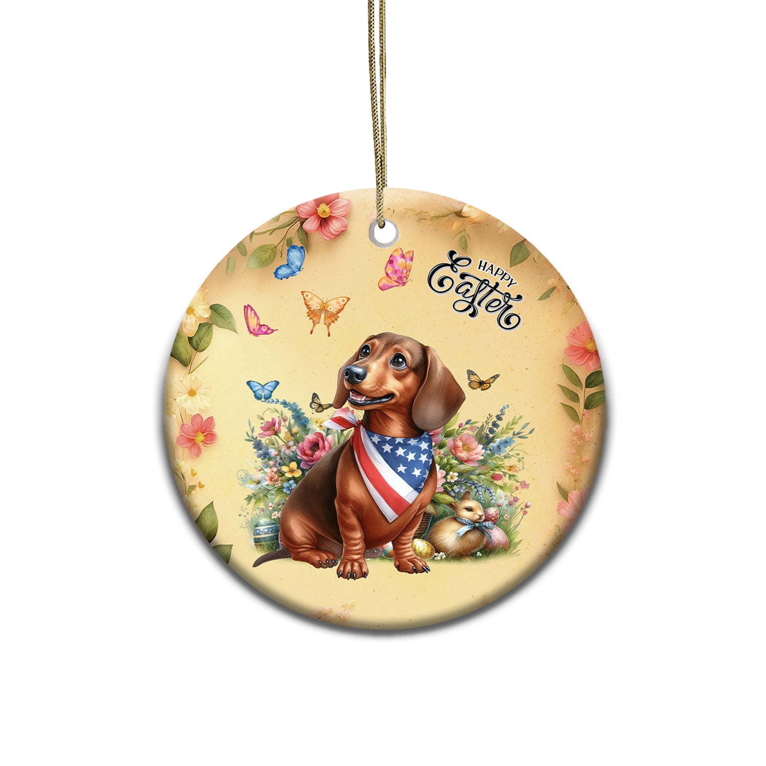 Dachshund Celebrates Spring and Enjoys a Happy Easter Ceramic Round ...