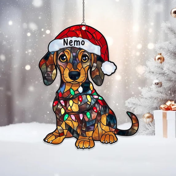 Dachshund Christmas Acrylic Suncatcher, Dachshund Stained Glass Hanging ...