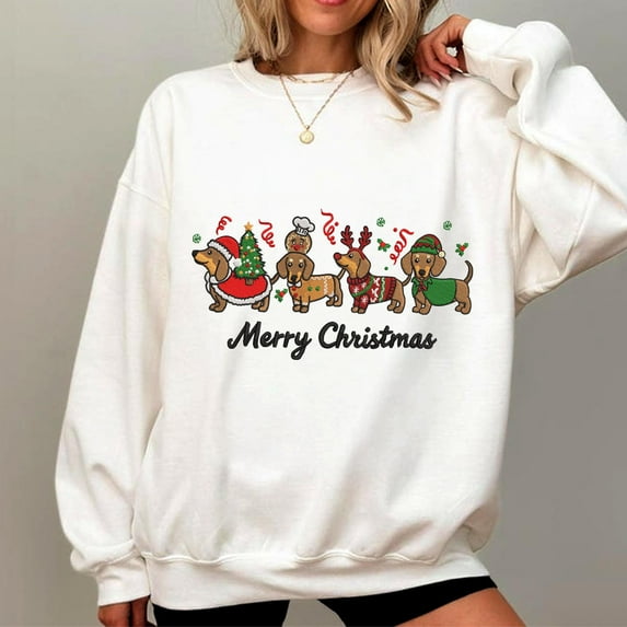 Dachshund Christmas Embroidered Sweatshirt, Wiener Dog Holiday ...