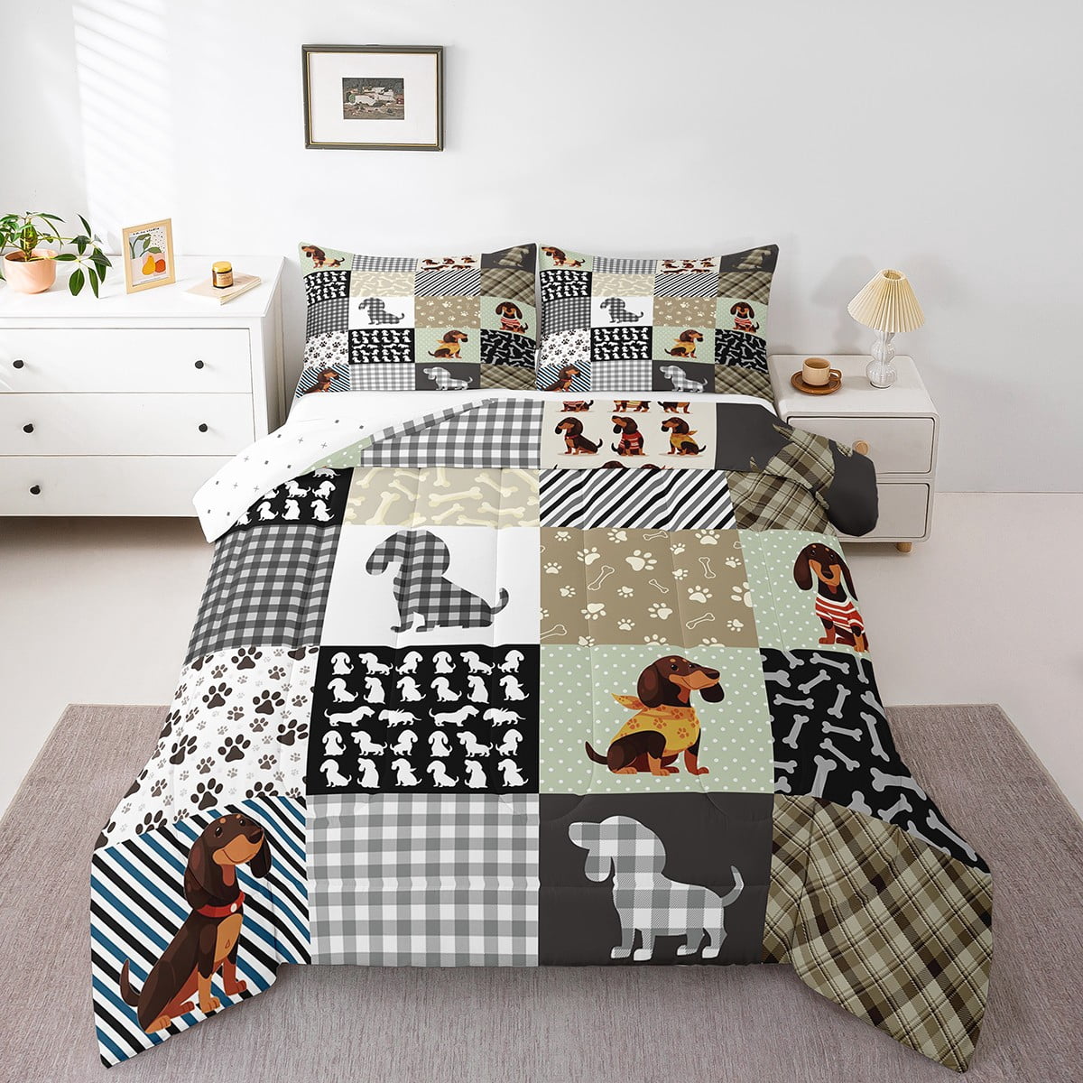 Dachshund Comforter Set Twin,Sausage Dog Quilt,Cute Puppy Pet Bedding ...