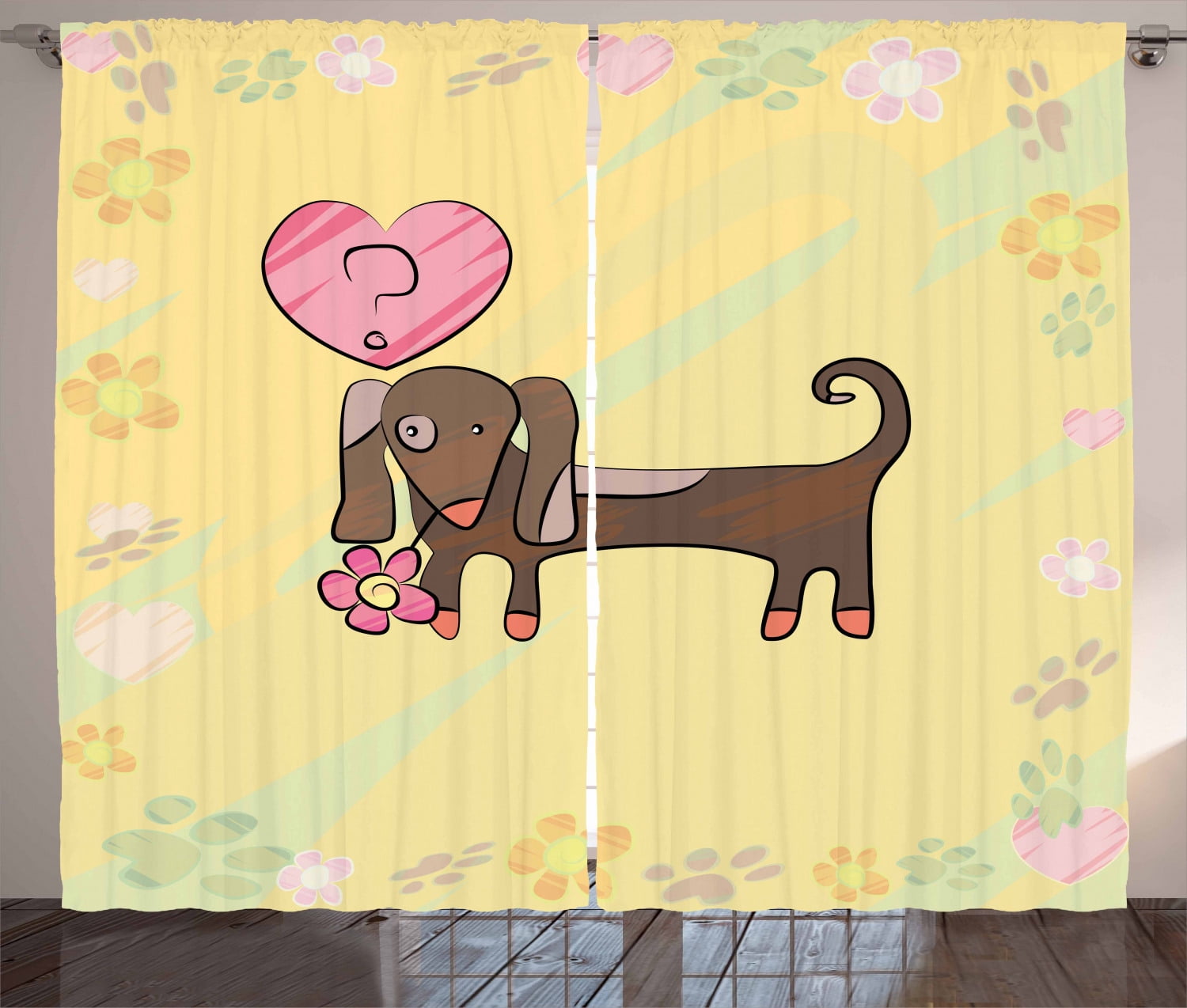 Ambesonne Dachshund Curtains 2 Panel Set, Colorful Dog Design, 108" x ...