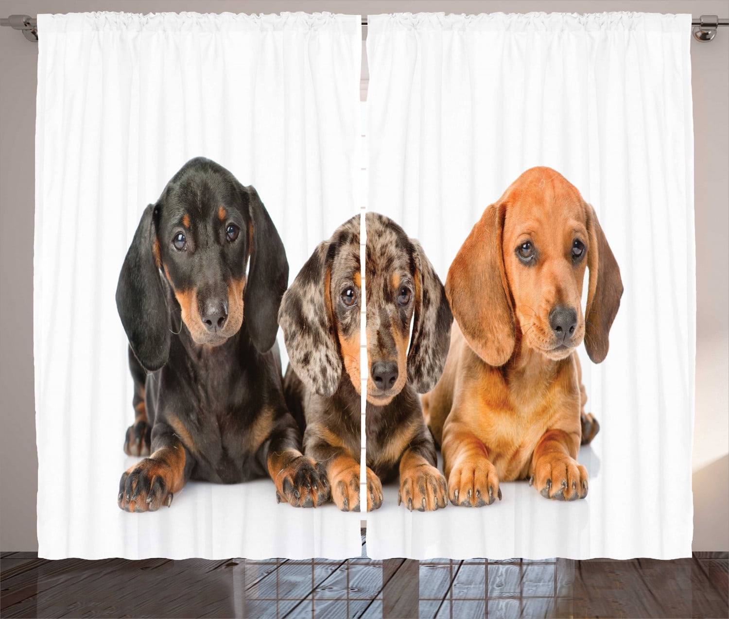Ambesonne Dachshund Curtains 2 Panel Set, Different Color Dogs Lays ...