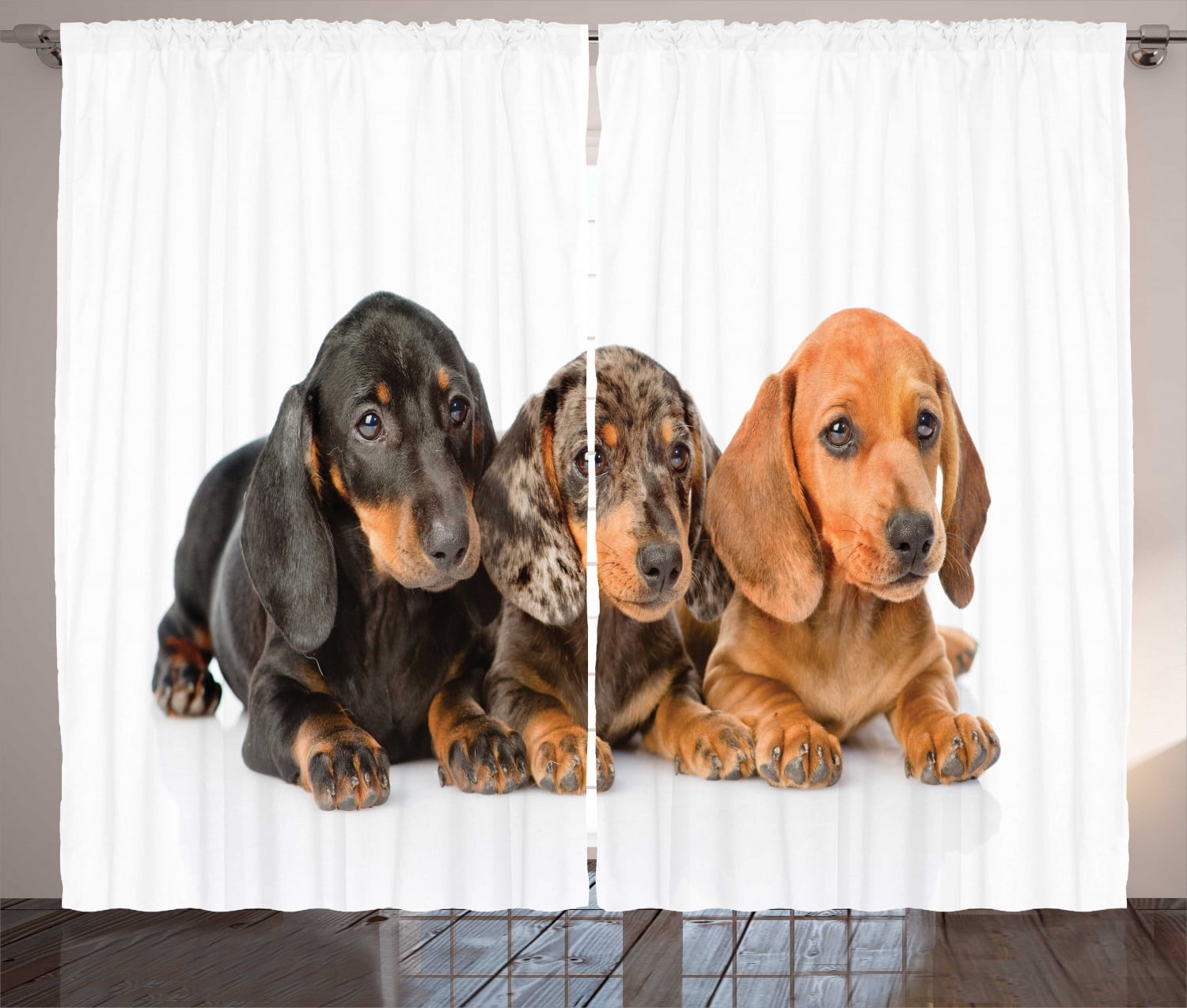 Ambesonne Dachshund Curtains 2 Panel Set, Puppies Lying Together, 108 ...