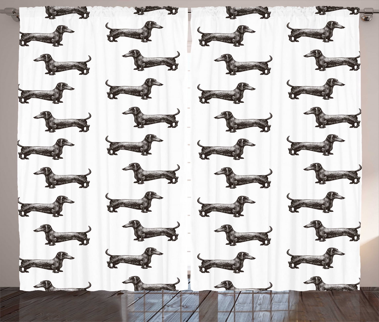 Ambesonne Dachshund Curtains 2 Panel Set, Dogs Pattern Lines, 108" x ...