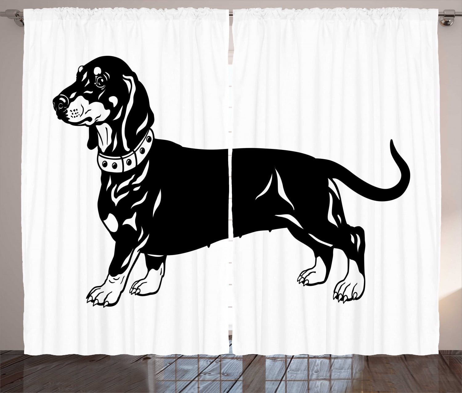 Ambesonne Dachshund Curtains 2 Panel Set, Long Torso Breed Dog, 108" x ...