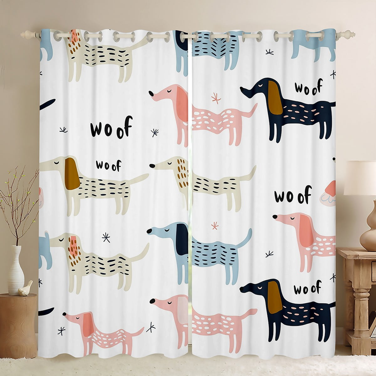 Dachshund Curtains 52"Wx84"L for Living Room,Cute Cartoon Puppy 30%-50% ...
