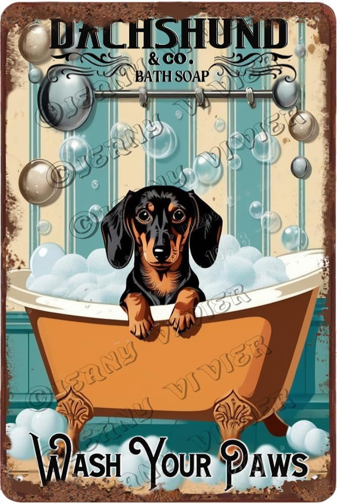 Dachshund Decor Wash Your Paws Dog Art Retro Aluminum Sign 12x8 IN ...
