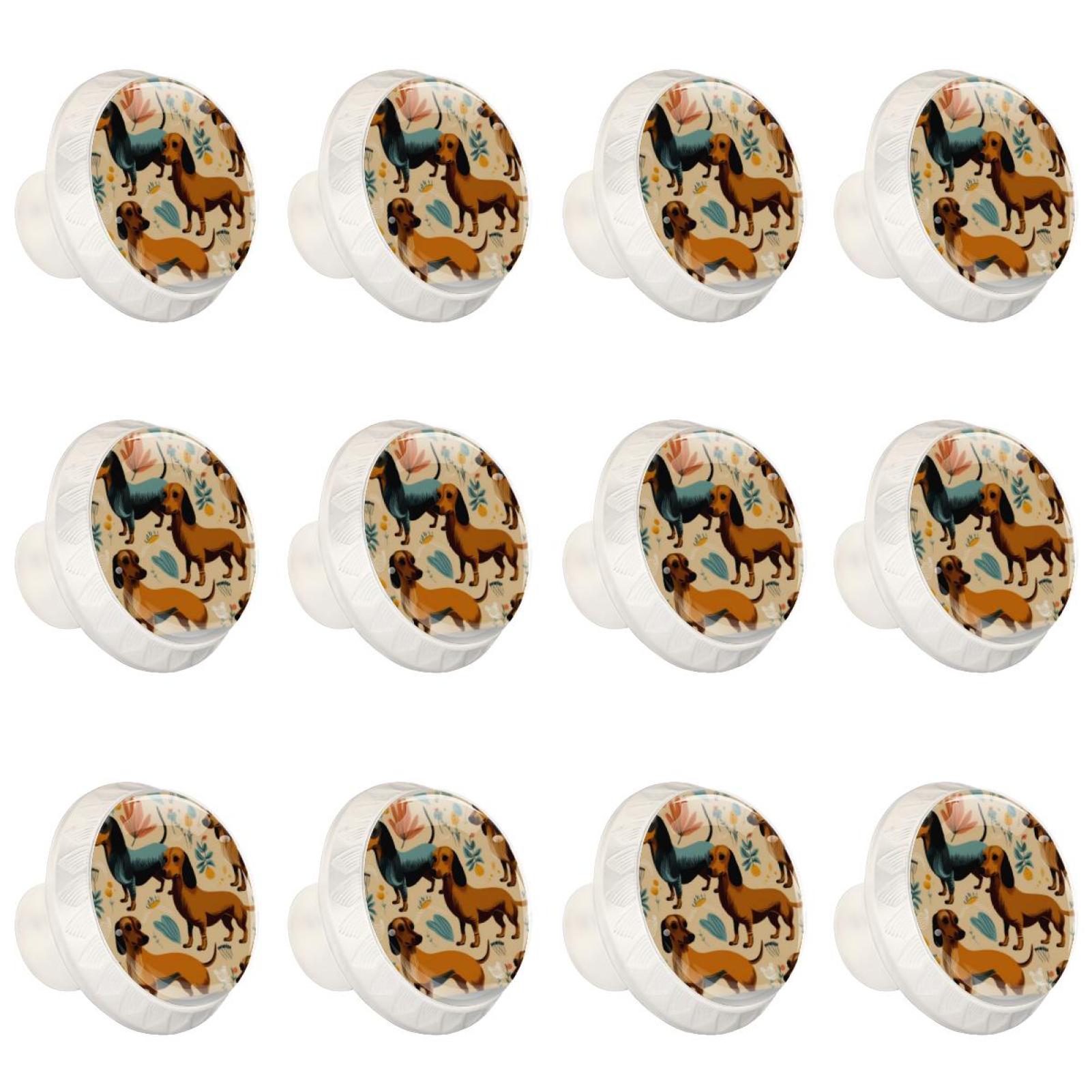 Dachshund Dog 12 Pcs White Round Drawer Pulls with Screws,ABS and Glass ...