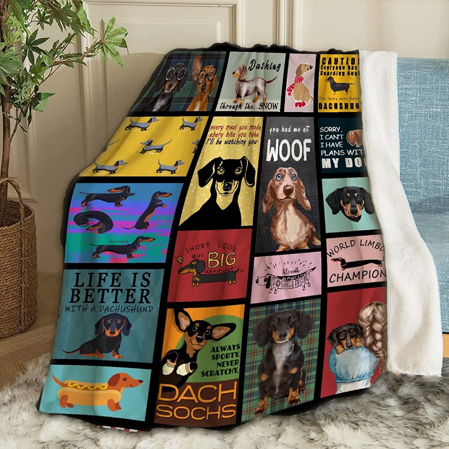 Dachshund Dog 3D Printed Pattern Throw Blanket Fannel Fleece Microfiber ...