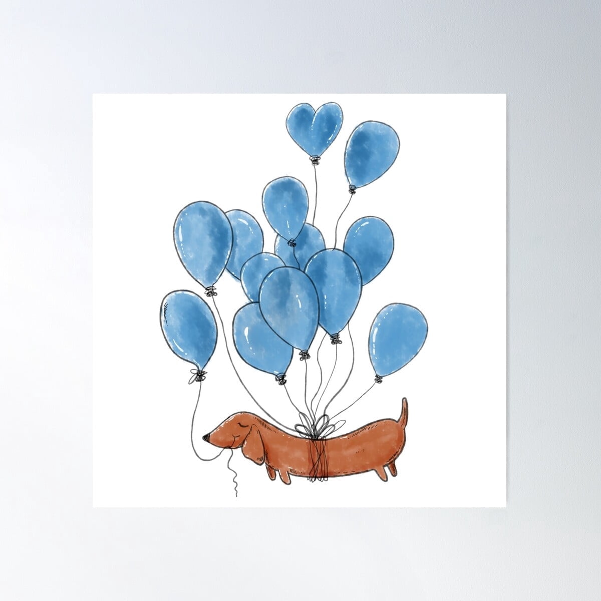 Dachshund Dog And Balloons Poster Wall Art, UNFRAMED PAPER POSTER, Home ...