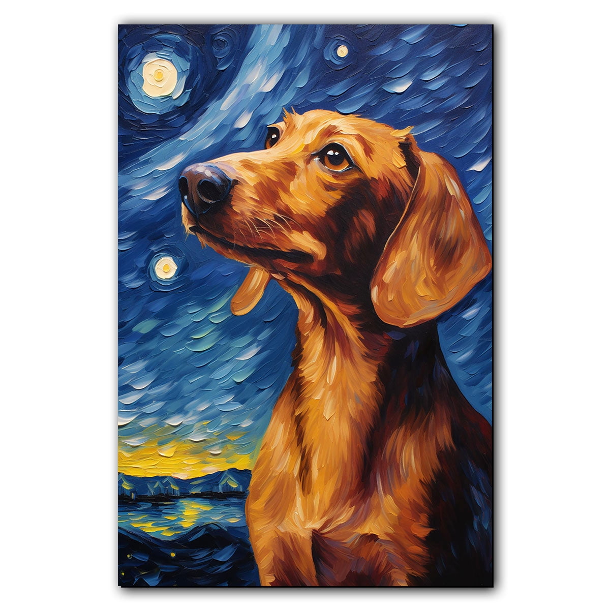 Dachshund Dog Art Starry Night Paintings Van Gogh - Inspired Canvas ...
