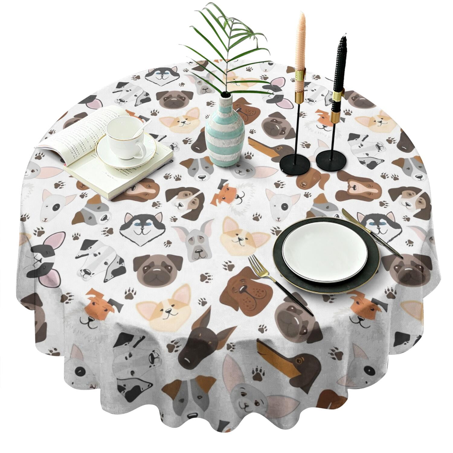 Dachshund Dog Boston Terrier Dog Round Tablecloth 60"x60",Wrinkle ...