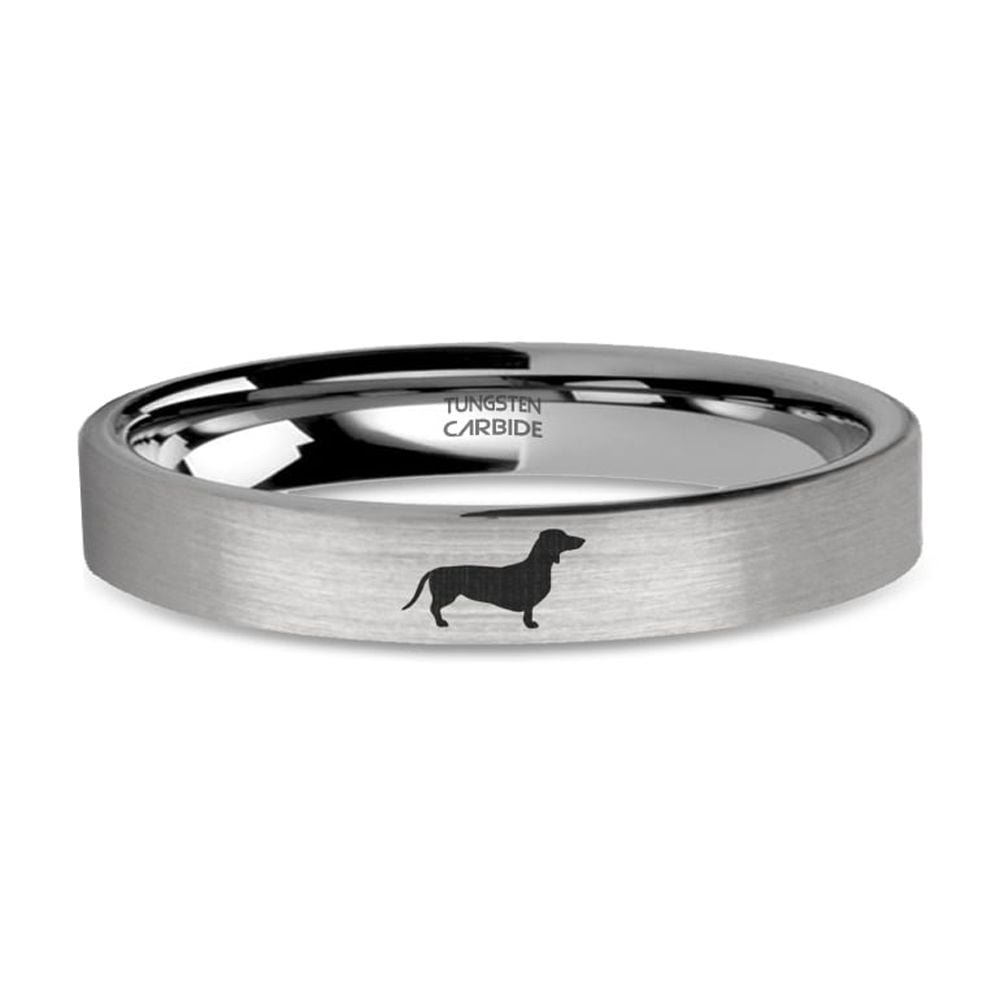 Dachshund Dog Doxie Laser Engraved Silver Tungsten Ring, Brushed, 4mm ...