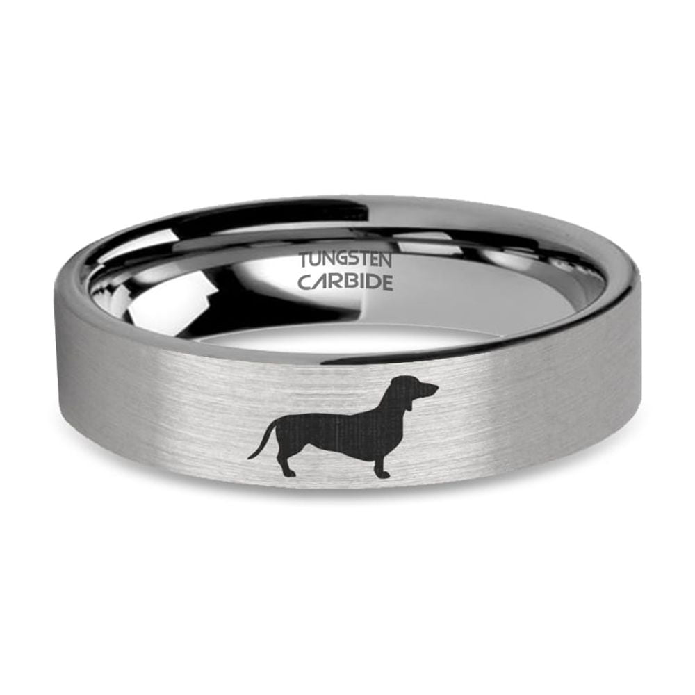 Dachshund Dog Doxie Laser Engraved Silver Tungsten Ring, Brushed, 6mm ...