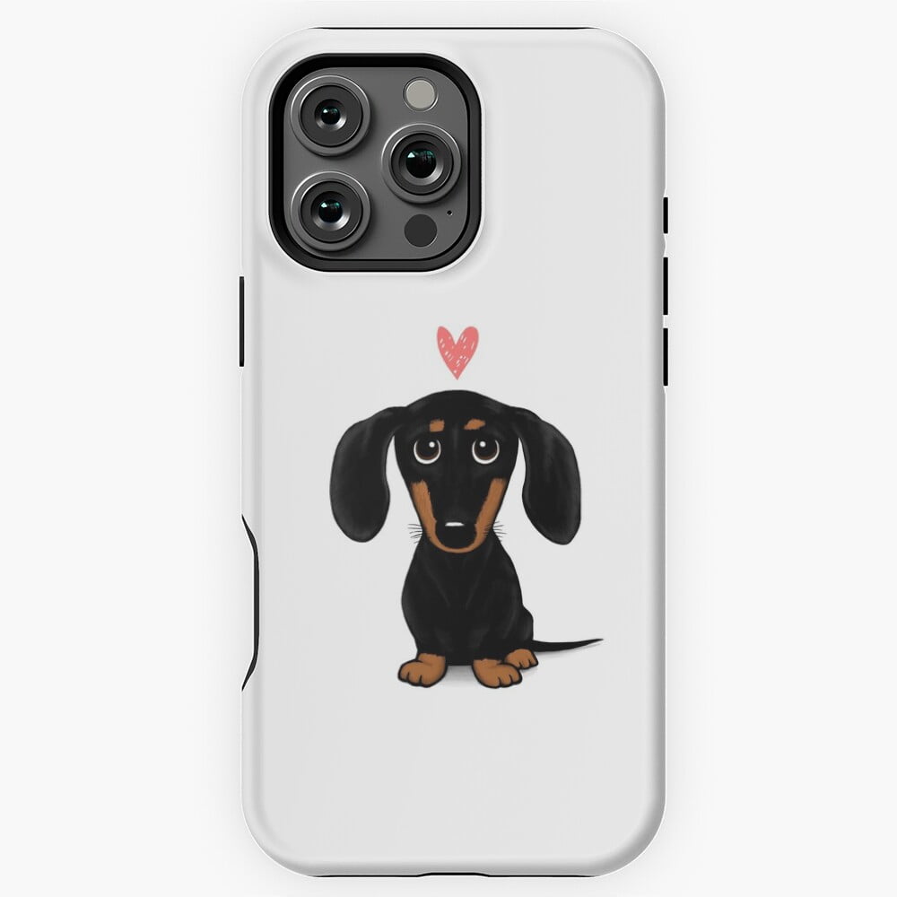 Dachshund Dog Heart Cartoon Art iPhone Case 17 16 15 14 13 12 11 Pro ...
