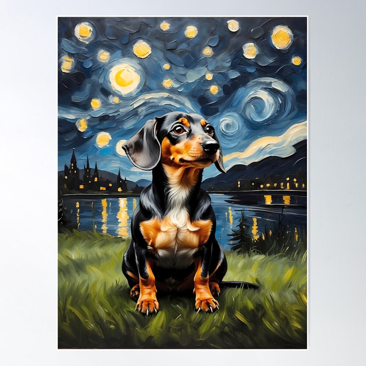 Dachshund Dog In The Starry Night , Edvard Munch Style Poster Wall Art ...