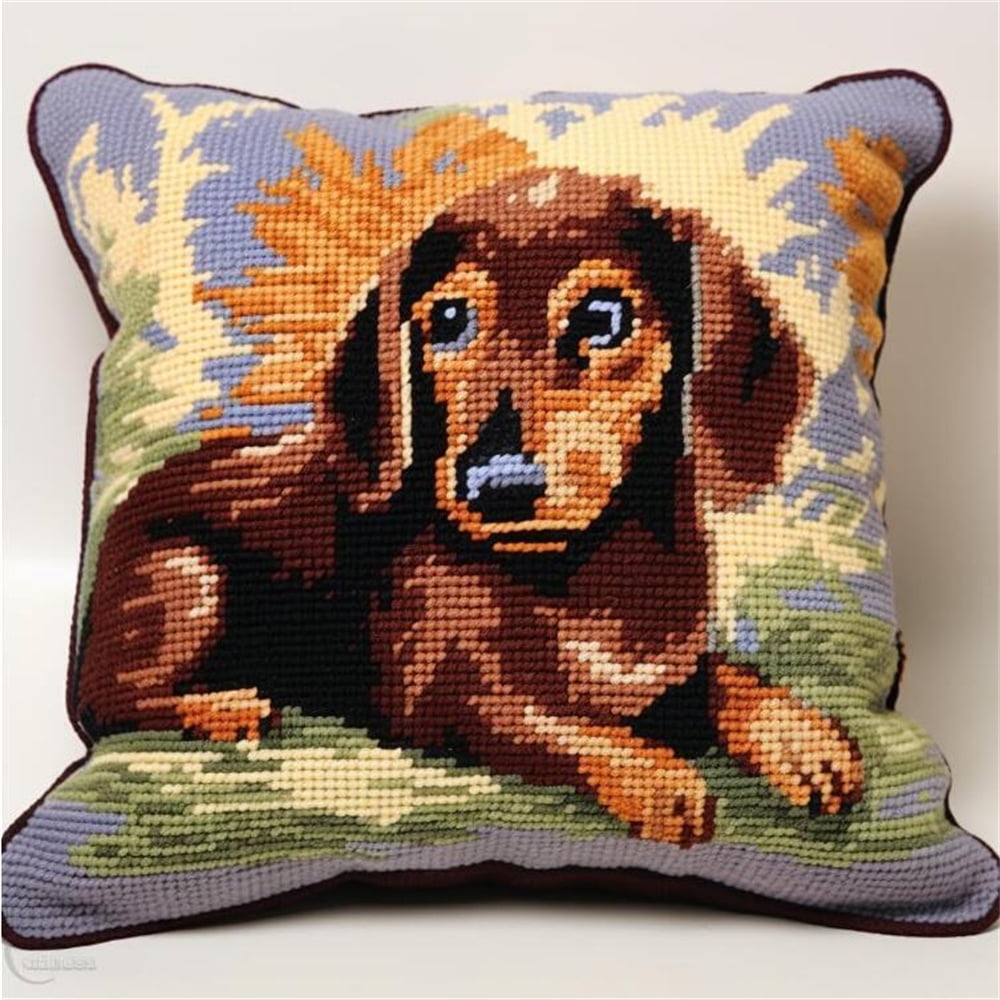 Dachshund Dog Latch Hook Kits Pillow with Printed Canvas Handmade ...