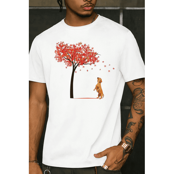 Dachshund Dog Maple Tree Thanksgiving Doxie Fall Lover Unisex T-Shirt ...