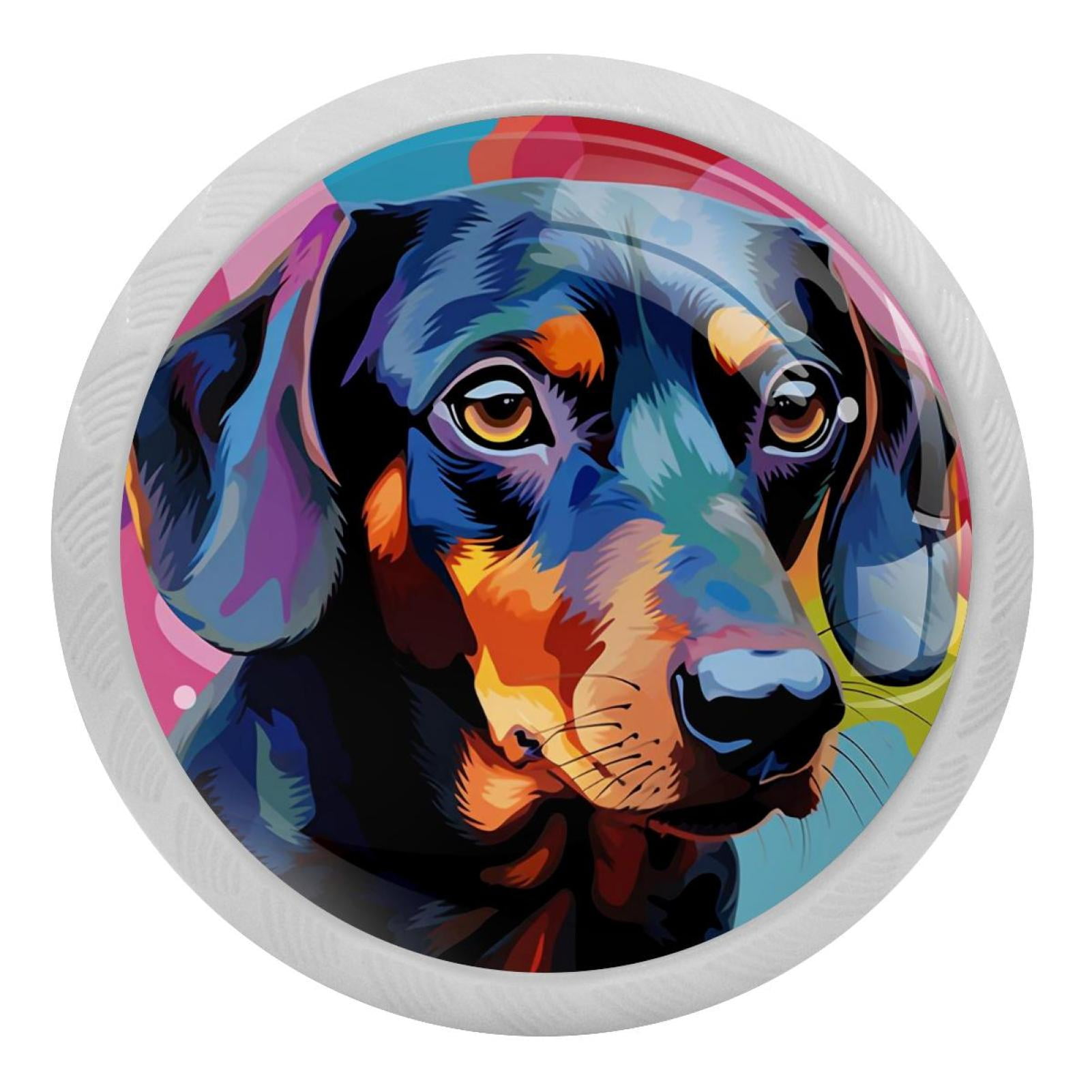 Dachshund Dog Pattern 4PCS Cabinet Knobs Pulls Fluorescent Drawer Handle Cabinet Drawer Dresser ...