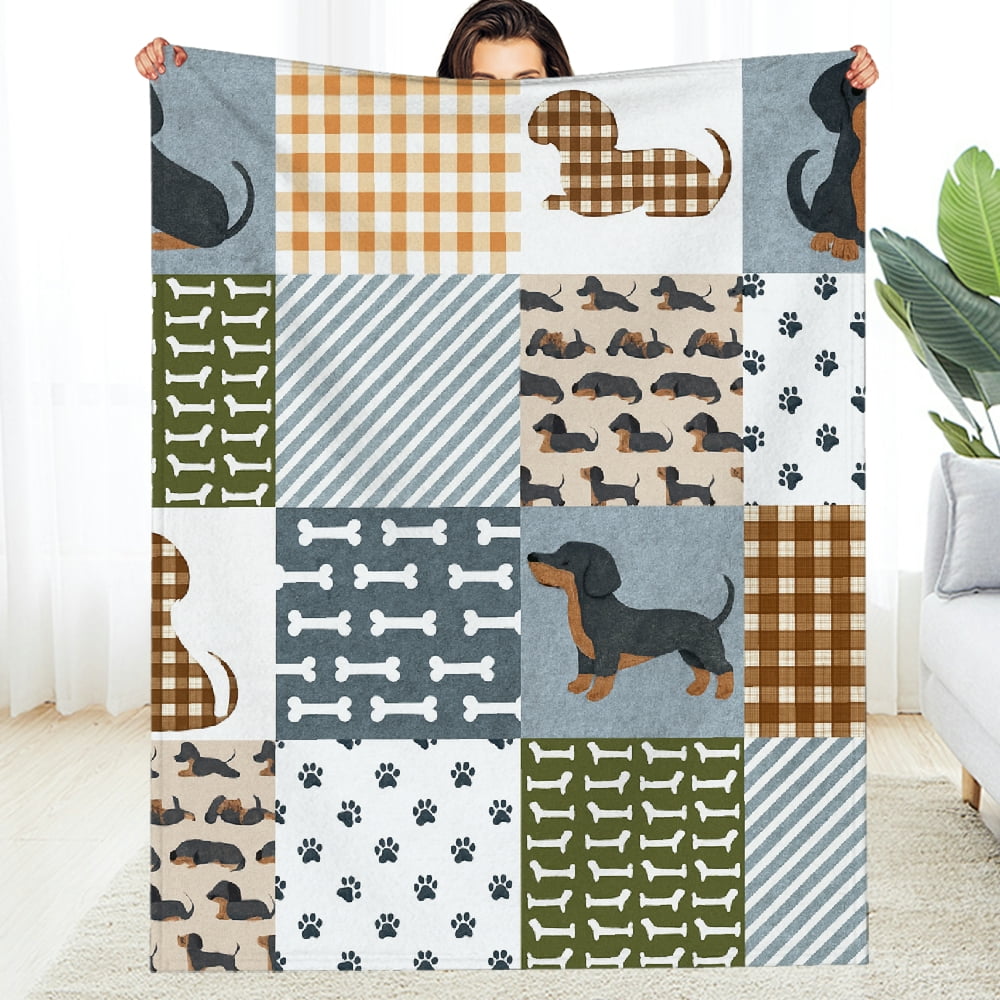 Dachshund Dog Pattern Fabric Design Fuzzy Fluffy Soft Cozy Blanket ...