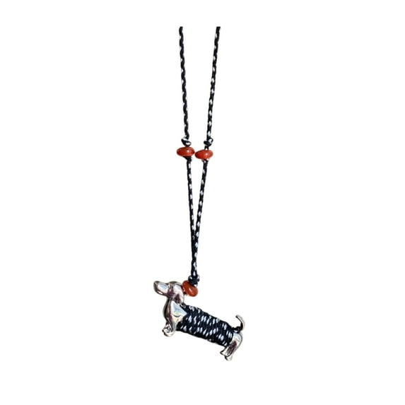 Dachshund Dog Pendant Necklace Black Rope Braid Long Chain Alloy ...