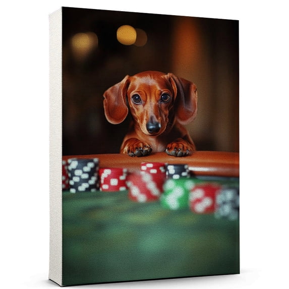 Dachshund Dog Poker Art Stretched Canvas Size 8x12 – Dachshund Dog ...