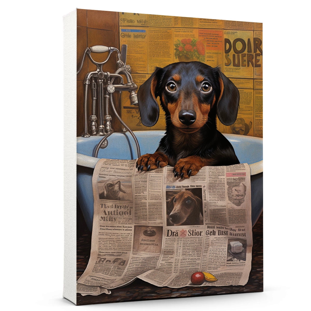 Dachshund Dog Read Newspapers Sitting Poster Prints on Canvas - Wall ...