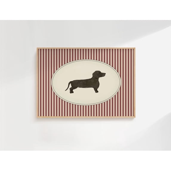 Dachshund Dog Sketch Red Thin Stripes Boy Room Weiner Dog, Unframed ...