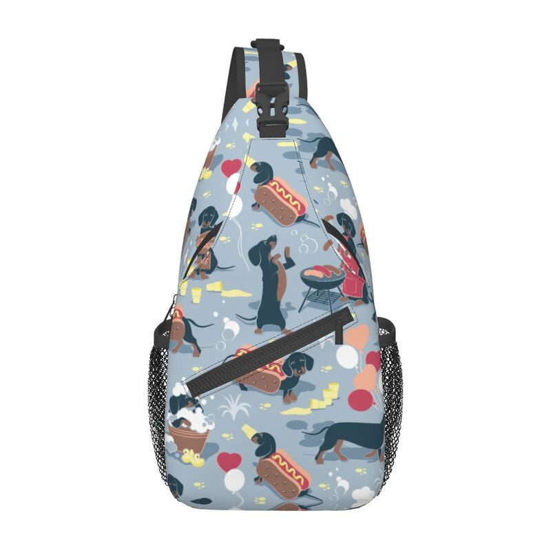 Dachshund Dog Torn Jean Sling Crossbody Chest Bag Men Fashion Wiener ...