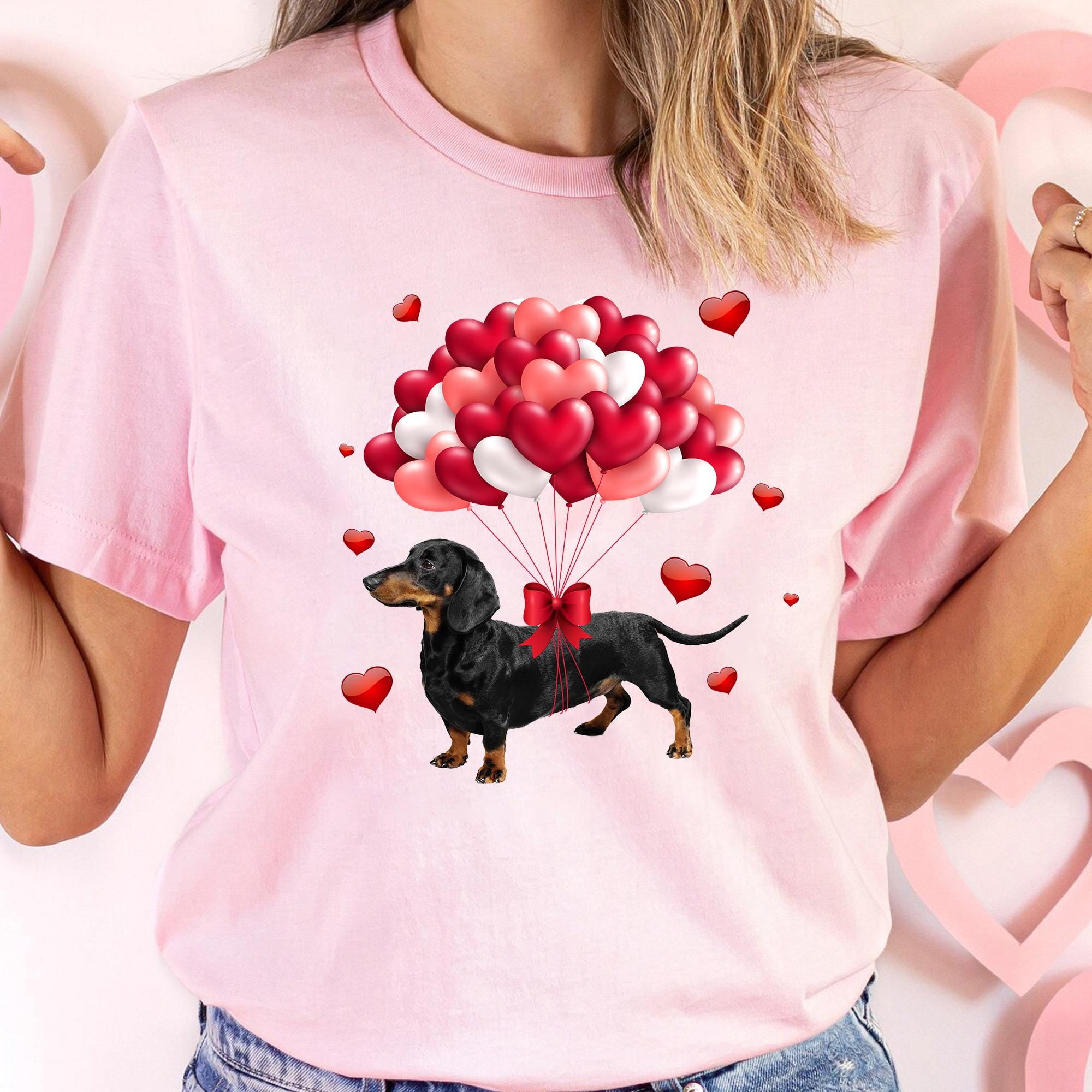 Dachshund Dog Valentine Balloon Shirt, Dachshund Dog Shirt, Dog Lovers ...
