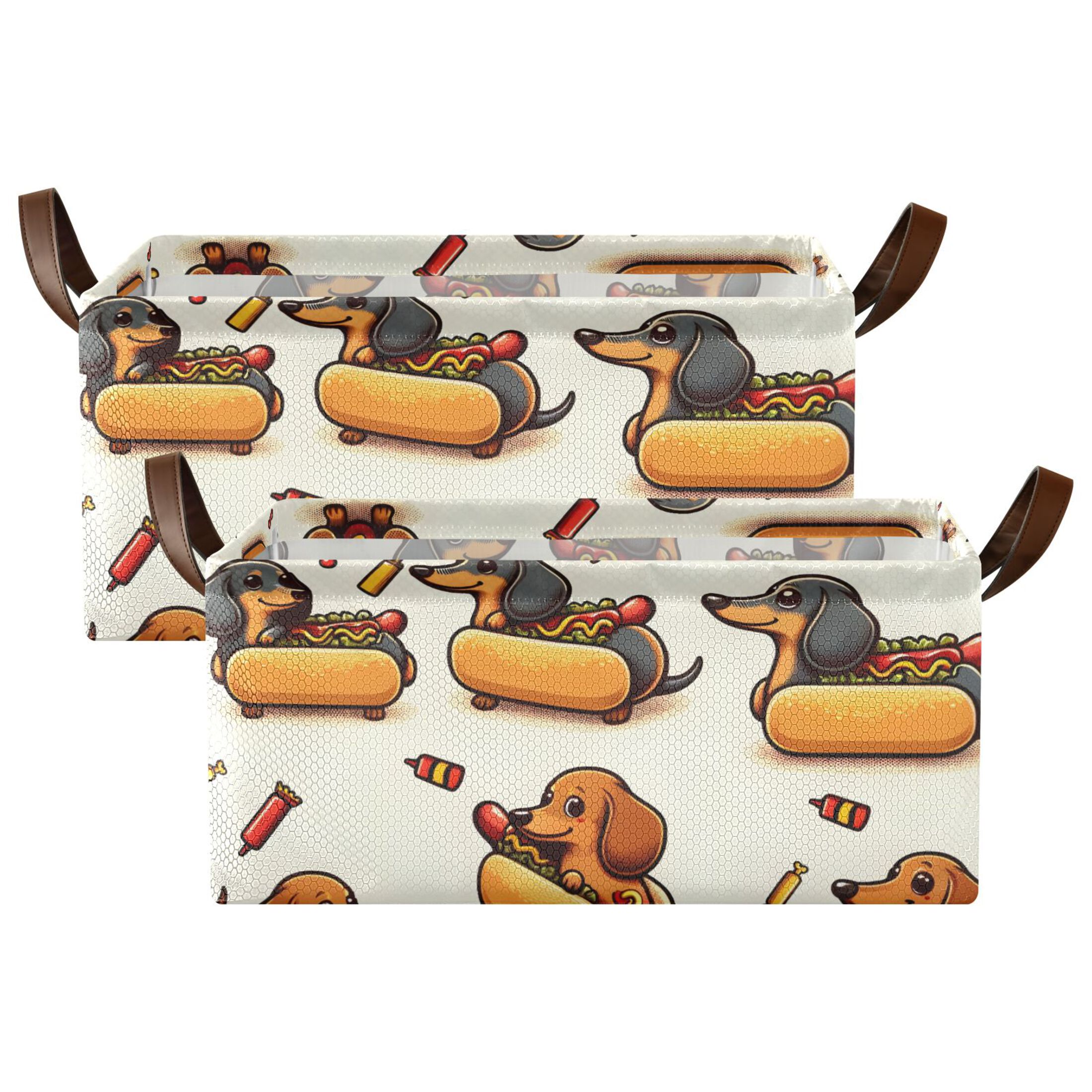 Dachshund Dog in Hot Dog 2 Pcs Collapsible Storage Bins Fabric Shelf Baskets with Handles 16.9 ...
