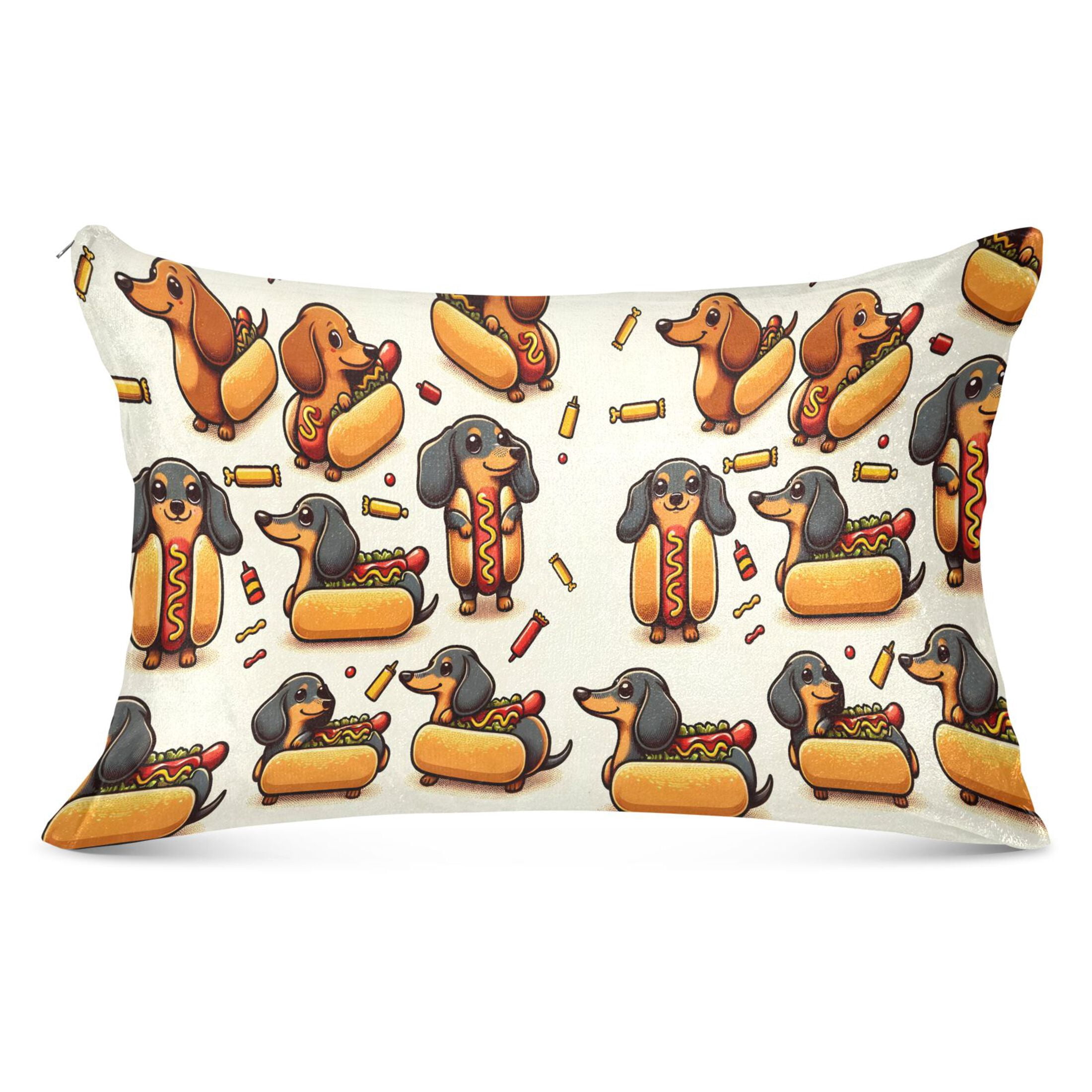 Dachshund Dog in Hot Dog Plush Pillow Cases King Size Ultra Soft Warm ...