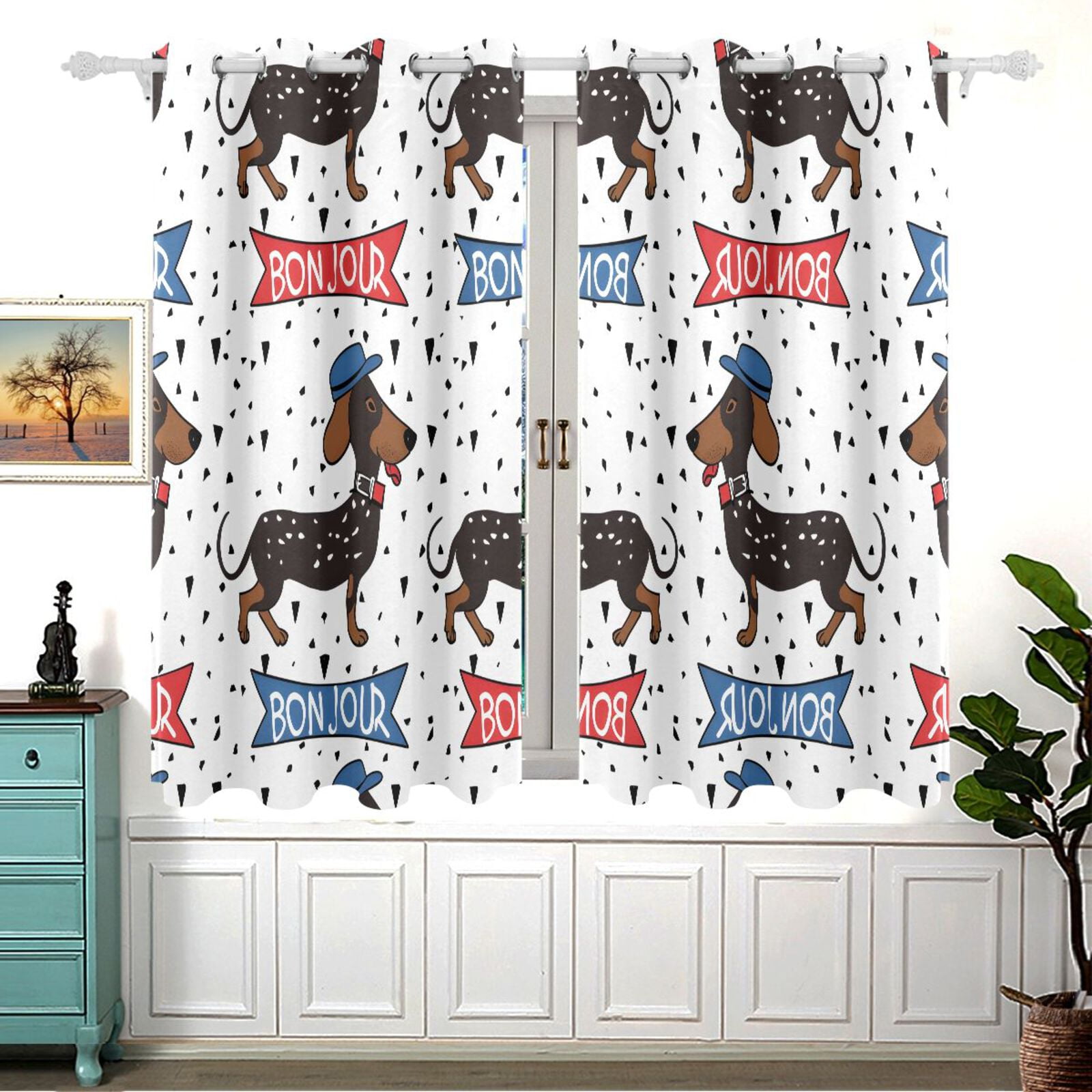 Dachshund Dogs Curtain Black Out Thermal Insulation Curtains Aesthetic ...