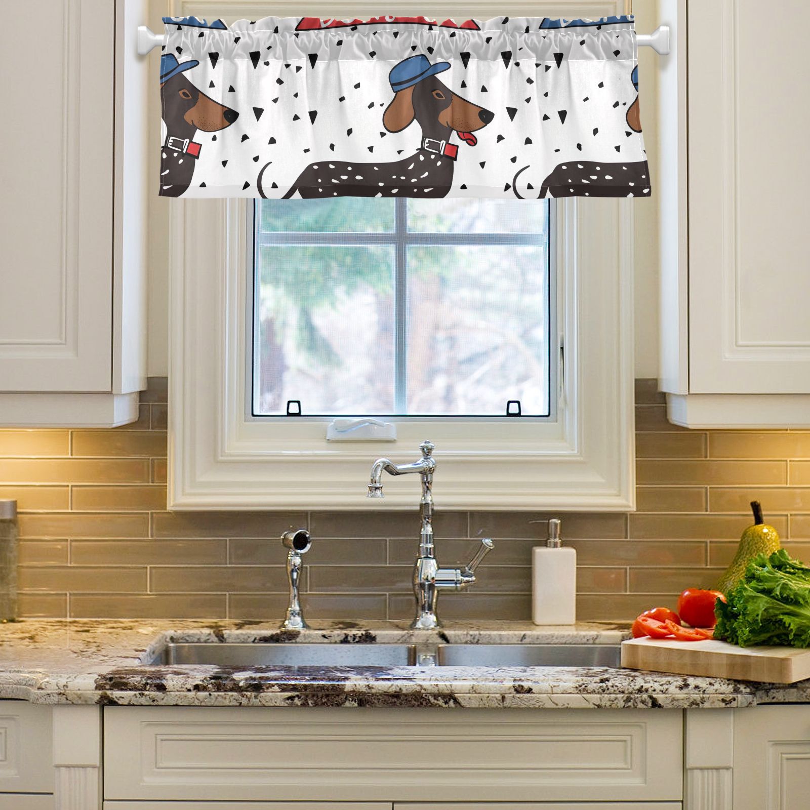 Dachshund Dogs Curtain Valances Farmhouse Design Window Treatment Decor ...