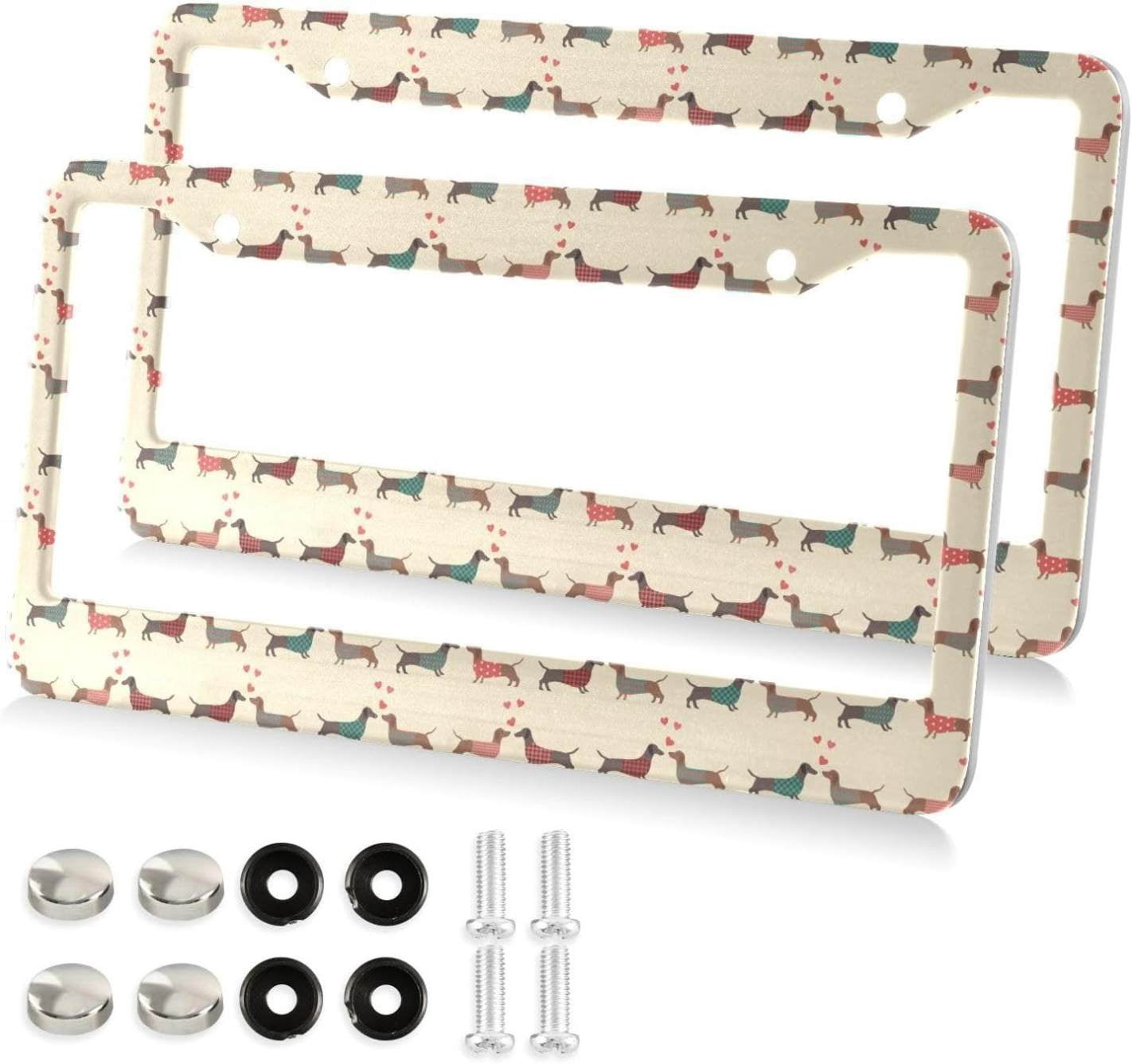 Dachshund Dogs Pattern License Plate Frame, Decorative Aluminum Car Tag ...